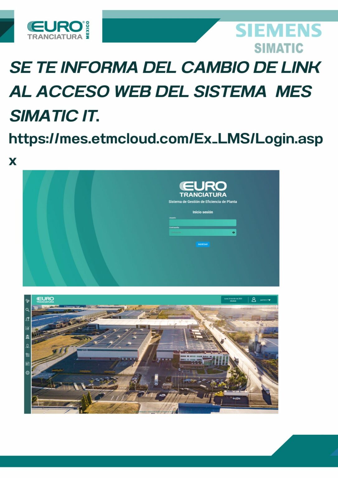 Cambio de link al acceso web sistema MES SIMATIC IT. – Bienvenido(a) al ...